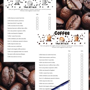 Coffee Trivia Game,true or False Party Game, Coffee Themed Game, Coffee ...