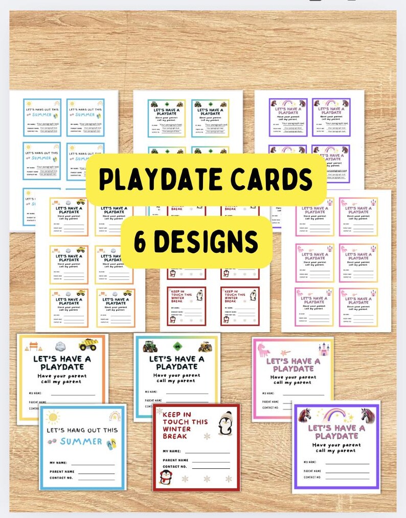 Editable Kids Playdate Card Bundle,printable Contact,keep in Touch ...