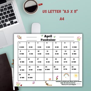 Printable April ,cash Calendar Raffle,sports,dance Team,april Cash ...