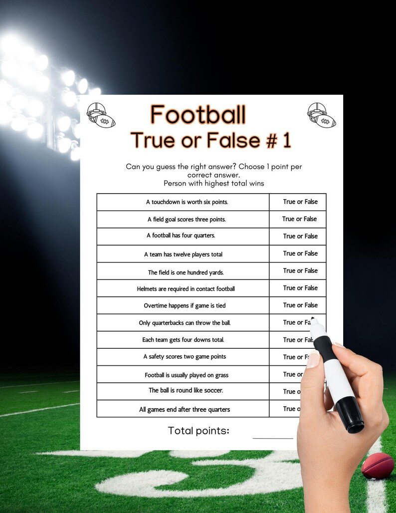 Football True or False Trivia Game,family Game Night,football Quiz ...