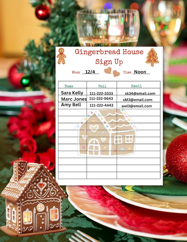 Gingerbread House Contest Sign-up Sheet,gingerbread Party Sign up Sheet ...