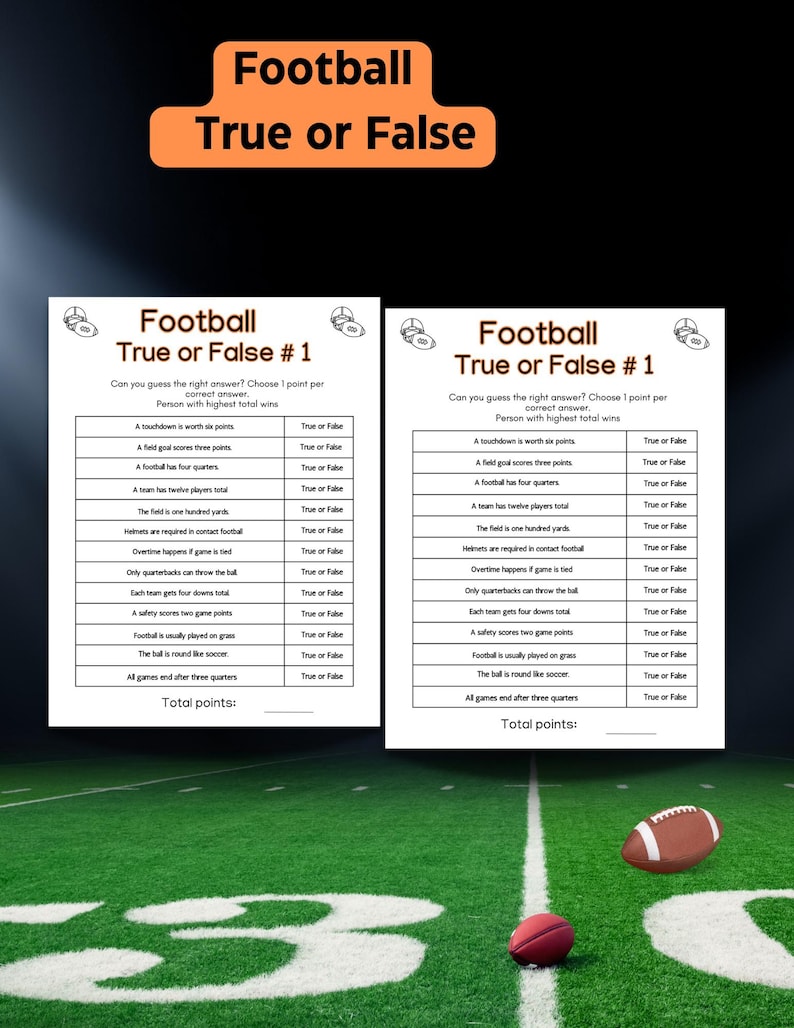 Football True or False Trivia Game,family Game Night,football Quiz ...