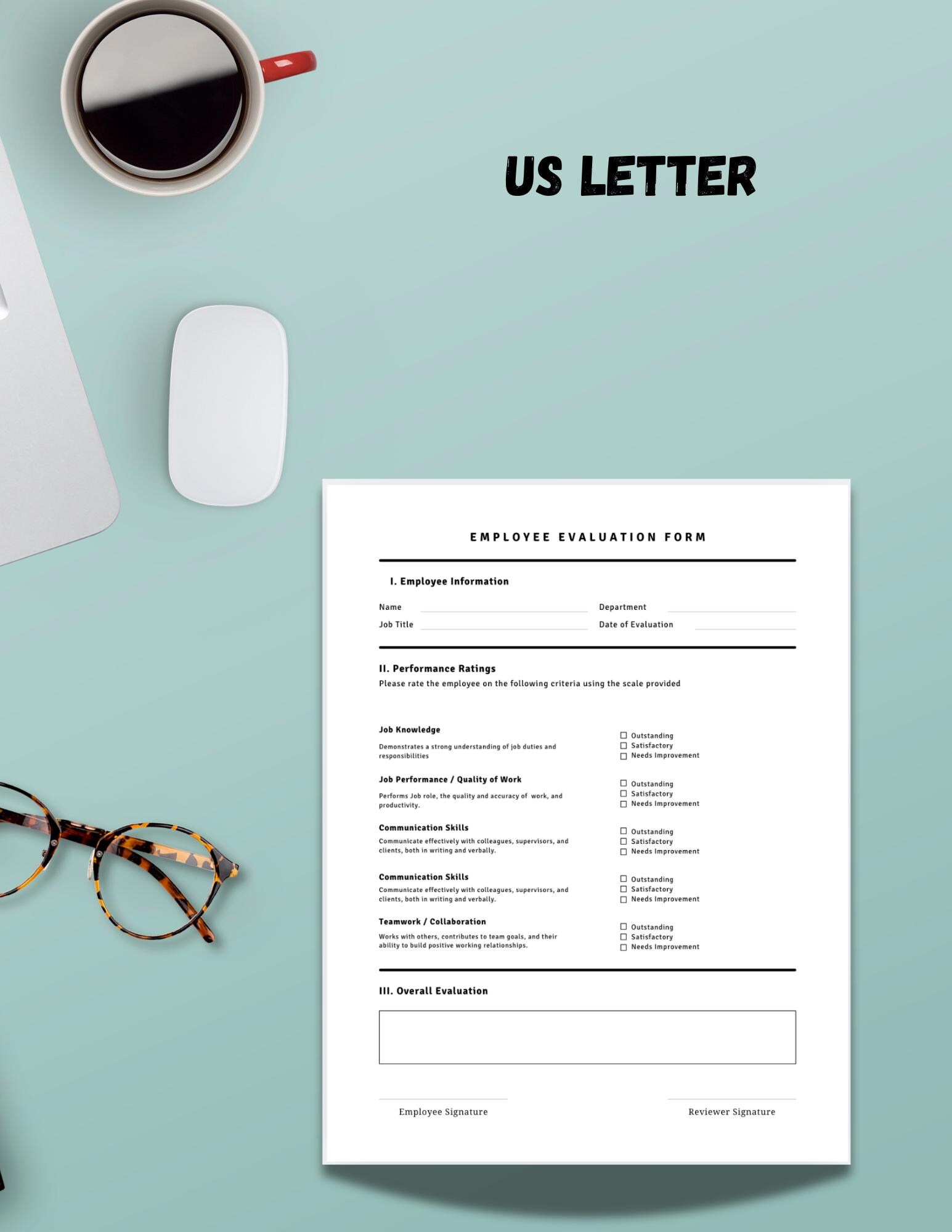 Employee Performance Evaluation Form: Printable Staff Assessment ...
