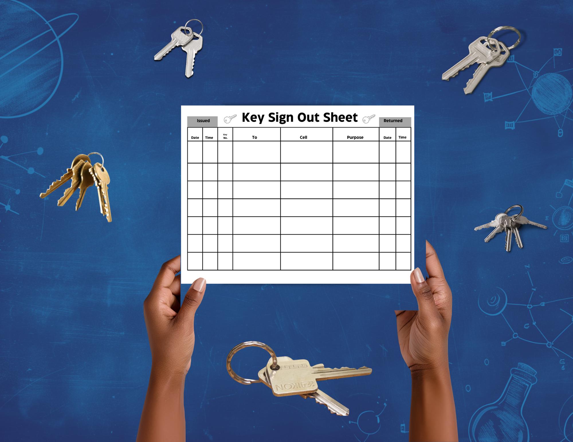 Printable Key Sign Out Sheet,key Log Template,key Sign Out Sheet Printable, Visitor Sign in Out ...