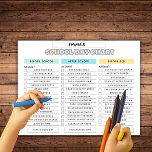 Editable School Day Checklist for Kids,printable Kids Chore Chart,kids ...