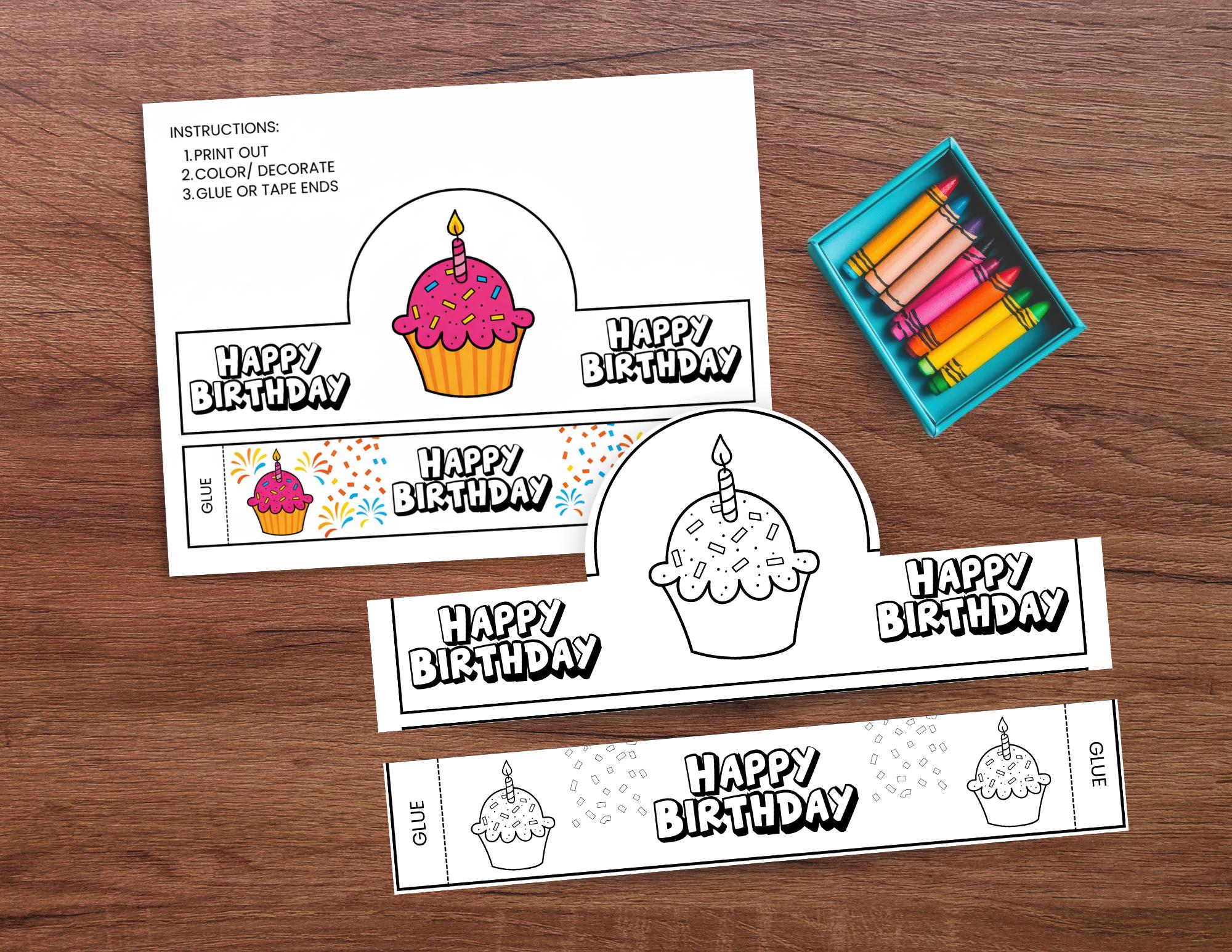 Birthday Crown Printable, DIY Coloring Craft, Birthdayhat for Kids, Fun ...