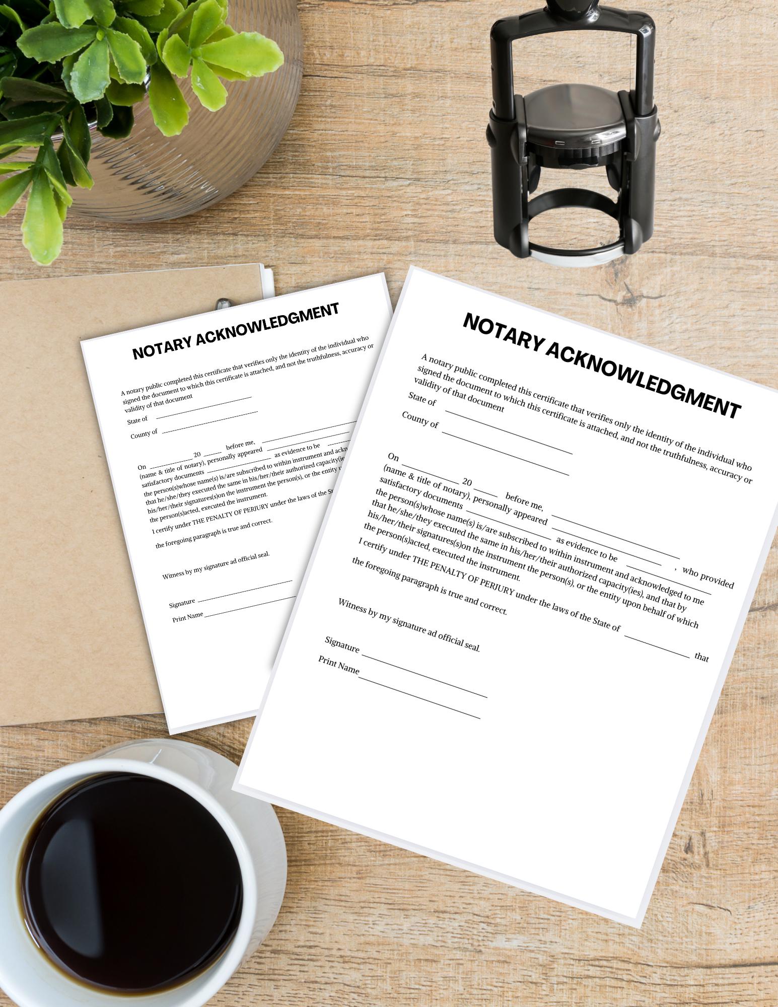 Notary Acknowledgment Form, Fillable Printable, Notary Form ...