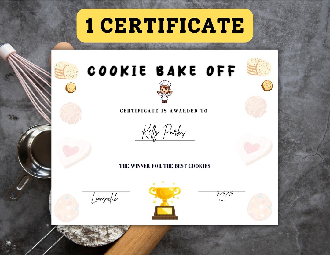 Best Cookie Winner Certificate for Best Cookie Bake off Competition ...
