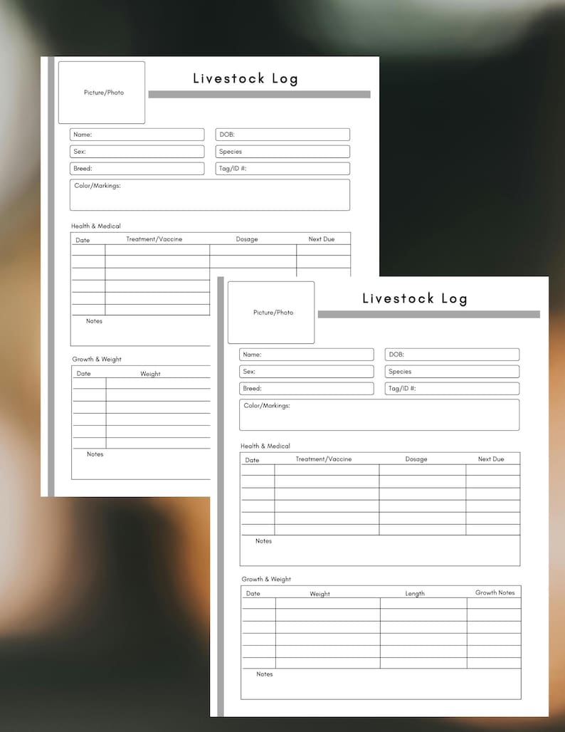 Livestock Log,farm Animal Health & Care Records, Printable Homestead ...
