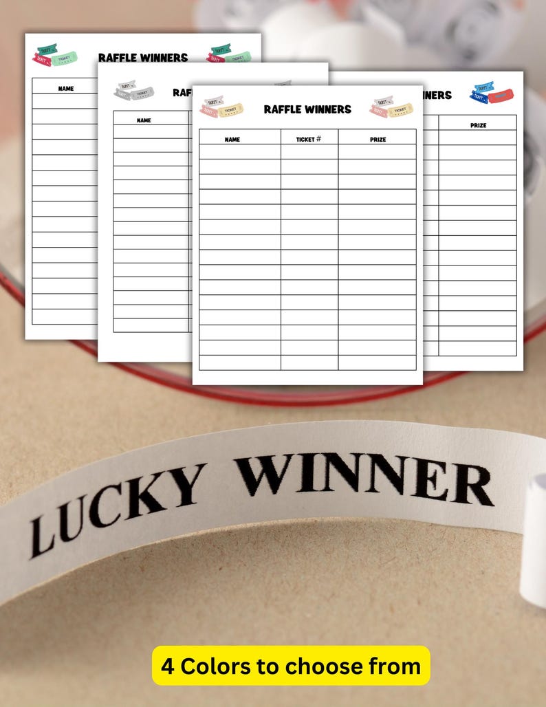 Raffle Ticket Tracker: Winner & Prize Log,ticket Tracker Printable ...