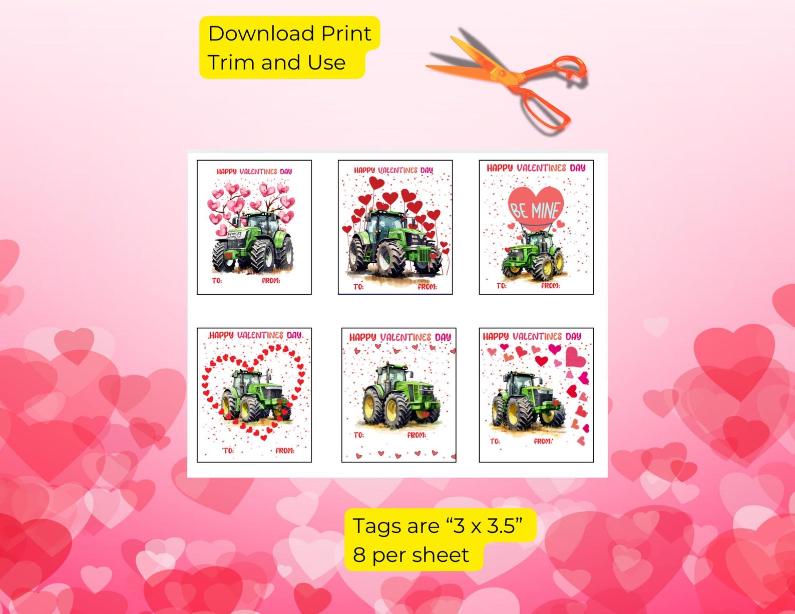 Tractor Themed Valentine's Day Cards, Tractor School Valentines,green ...
