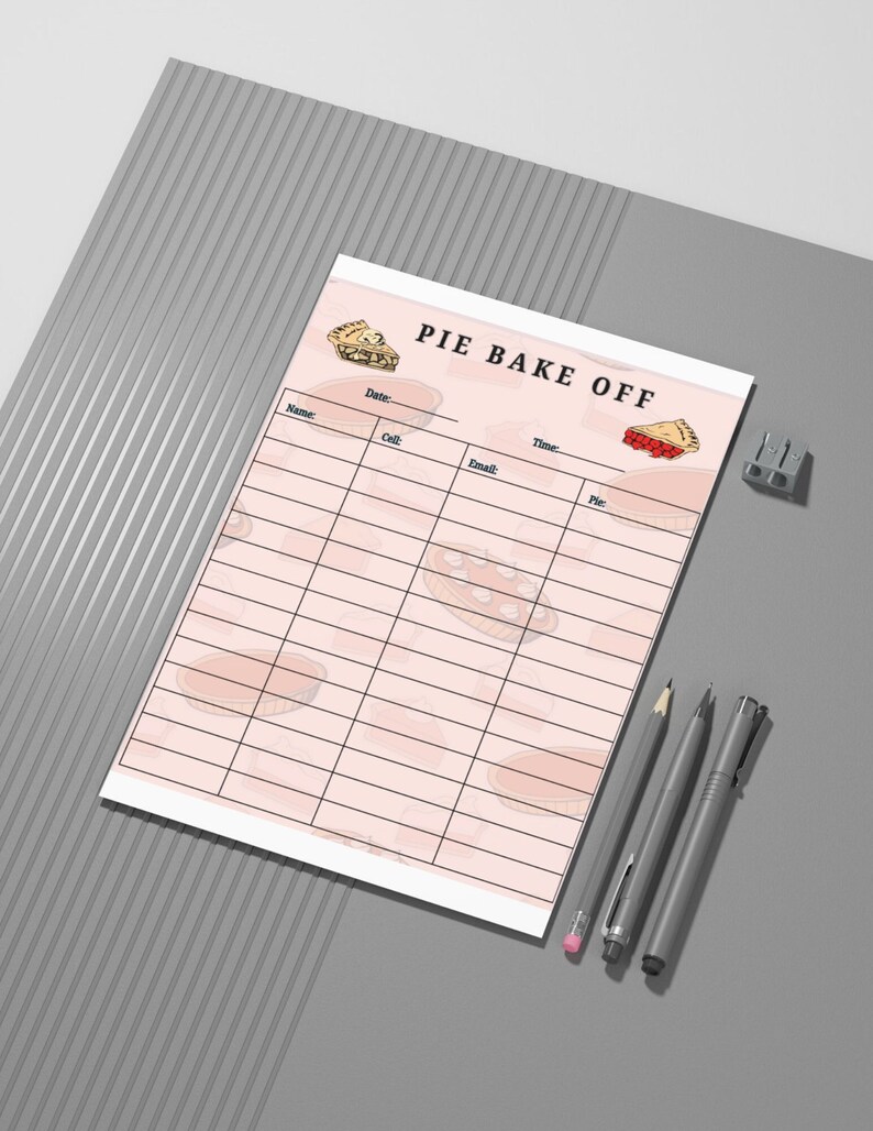 Pie Contest Sign-up Sheet: Printable Baking Competition Form (digital ...