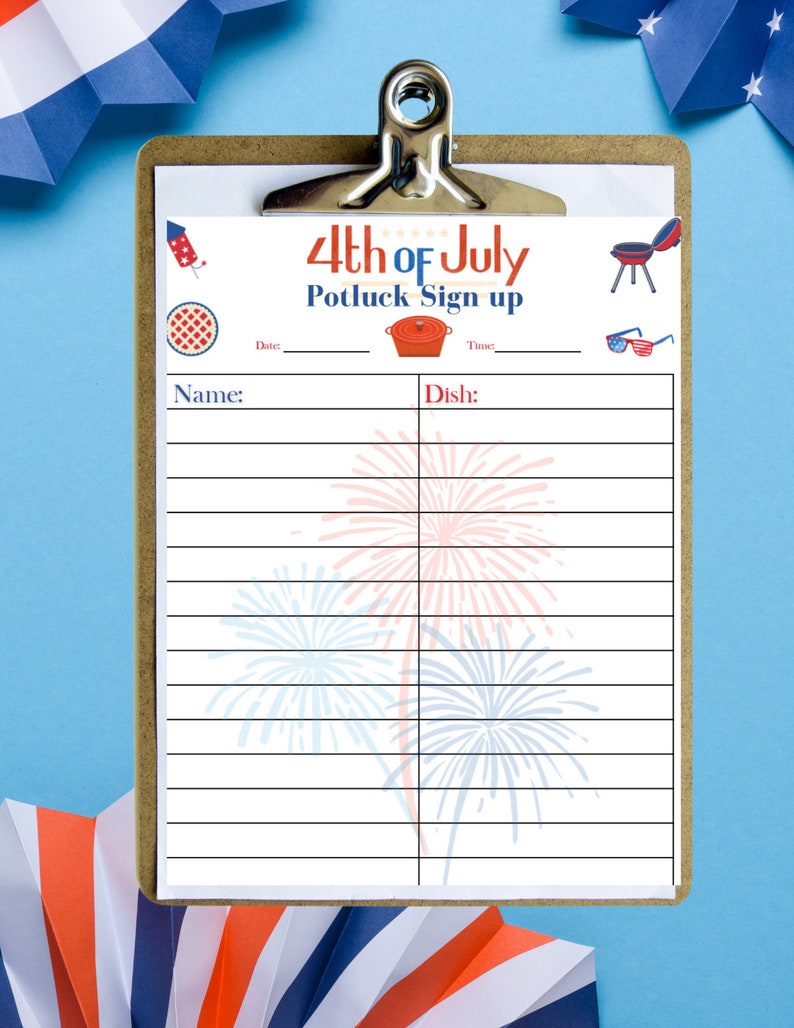 July 4th Editable Custom Potluck Sign up Sheet - Etsy