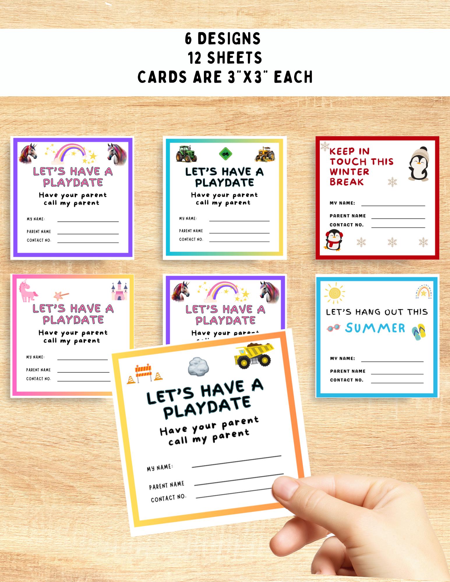 Editable Kids Playdate Card Bundle,printable Contact,keep in Touch ...