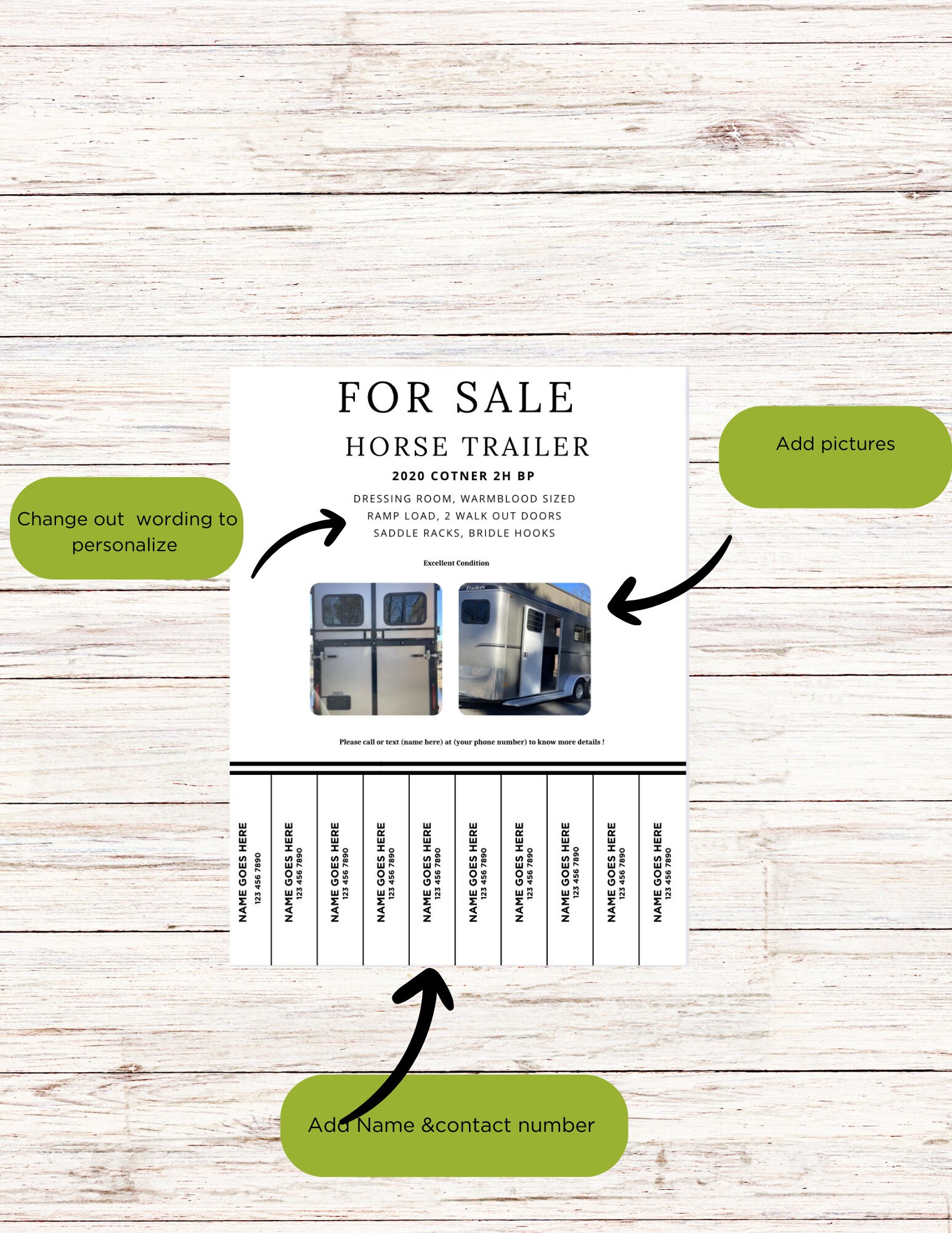 Horse Trailer for Sale Tear off Flyer Advertisement, Sale Poster, Pdf ...