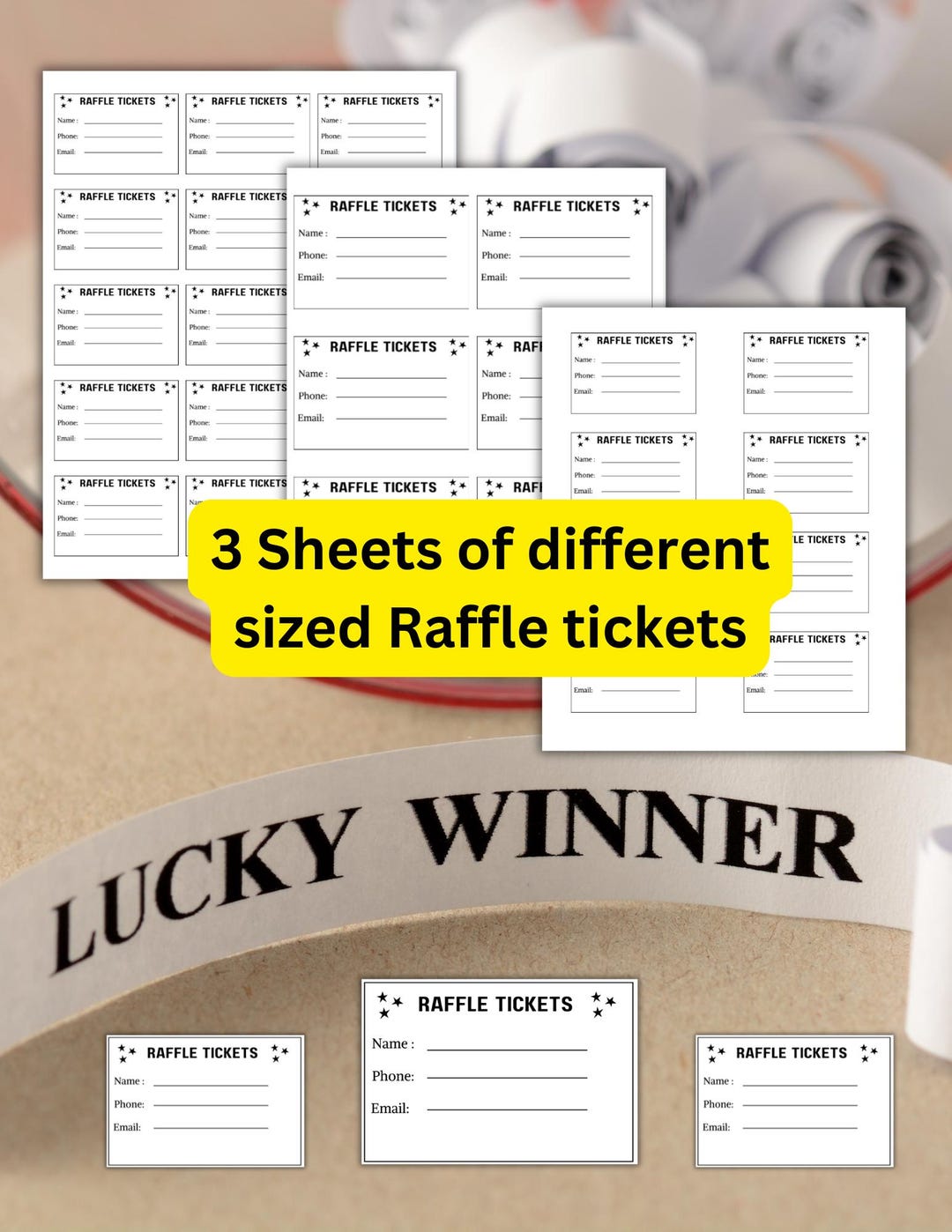 Printable Raffle Tickets,minimalist Design, 3 Sizes, Printable Enter to ...