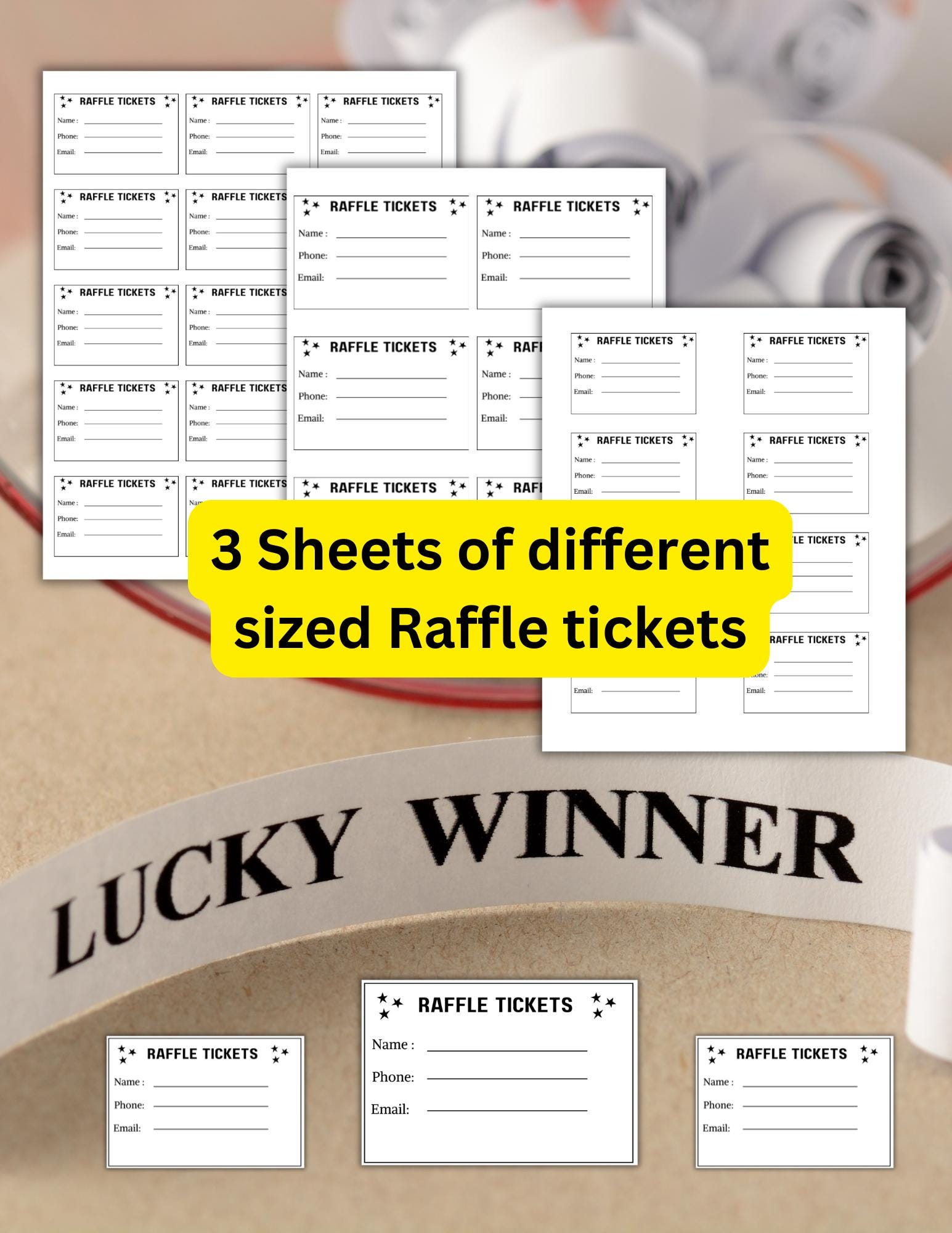 Printable Raffle Tickets: Minimalist Design, 3 Sizes (PDF Download ...