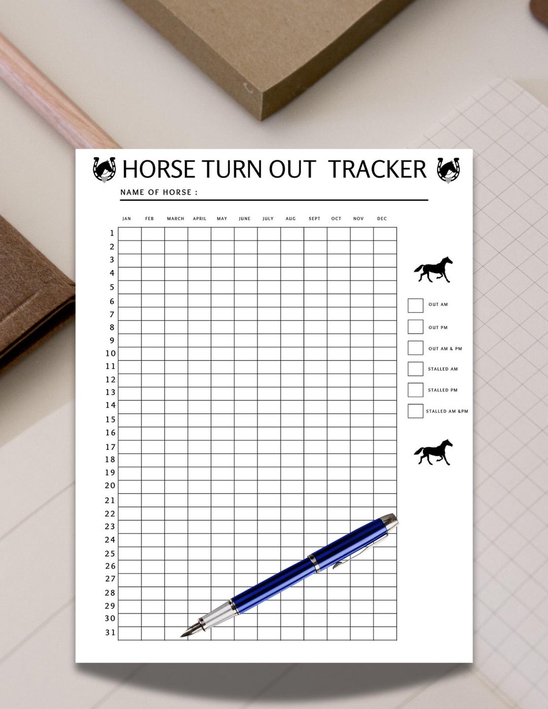 Horse Turnout Tracker,printable Equine Exercise Log,turnout Time, Horse ...