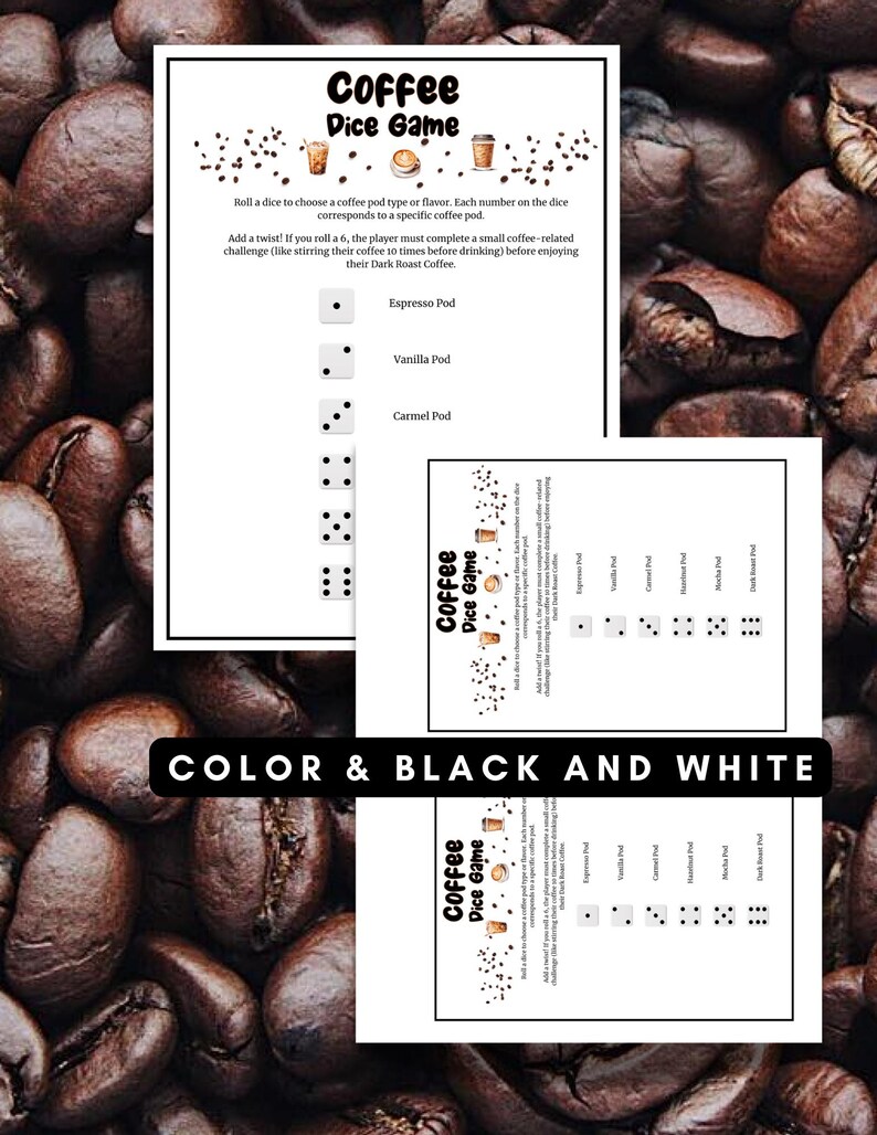 Coffee Dice Game,printable Coffee Party,fun Printable Café-themed Dice ...