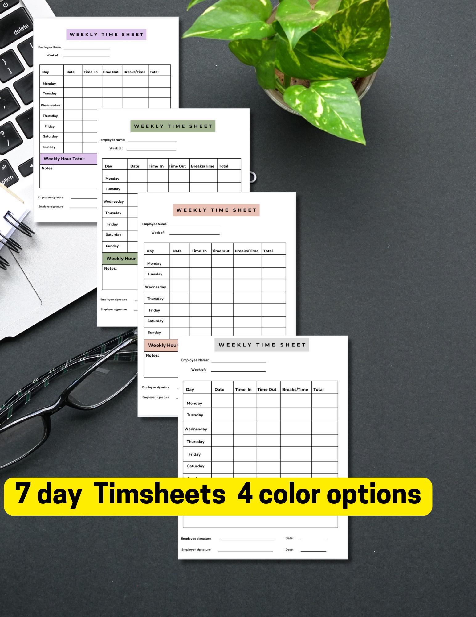 Printable Employee Timesheet Template,7-day Work Week,employee ...