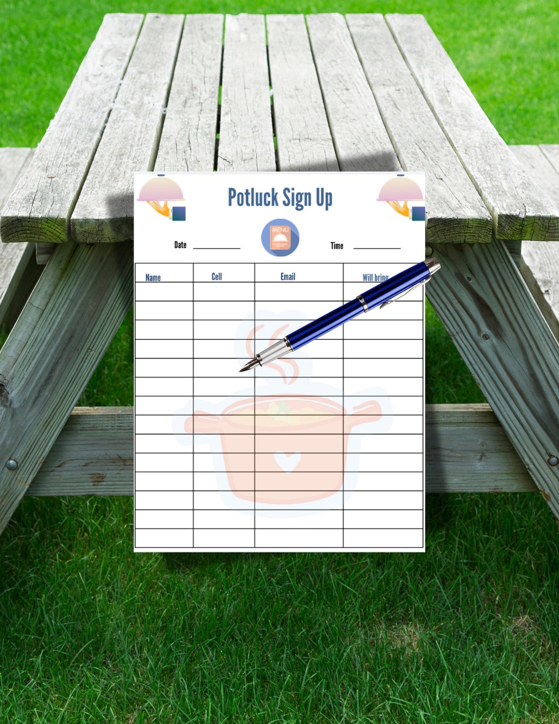 Potluck Sign up Sheet: Printable Food Menu,printable Food Organizer ...
