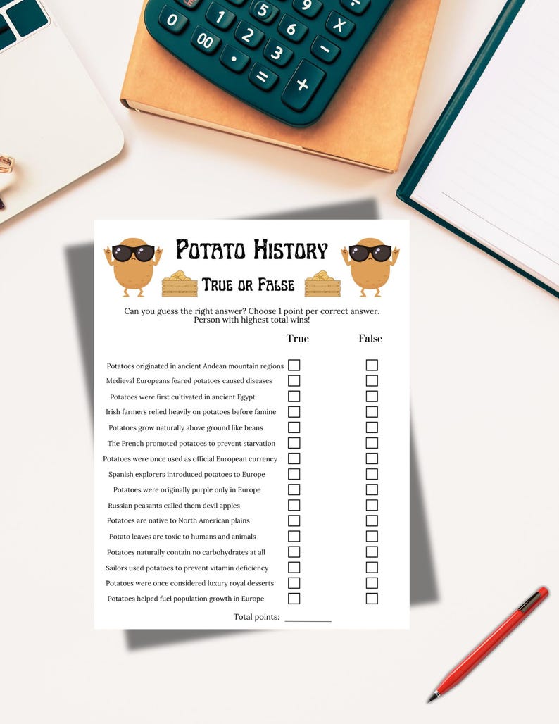Potato True or False Trivia, Potato History Quiz, Potato Day, Office ...