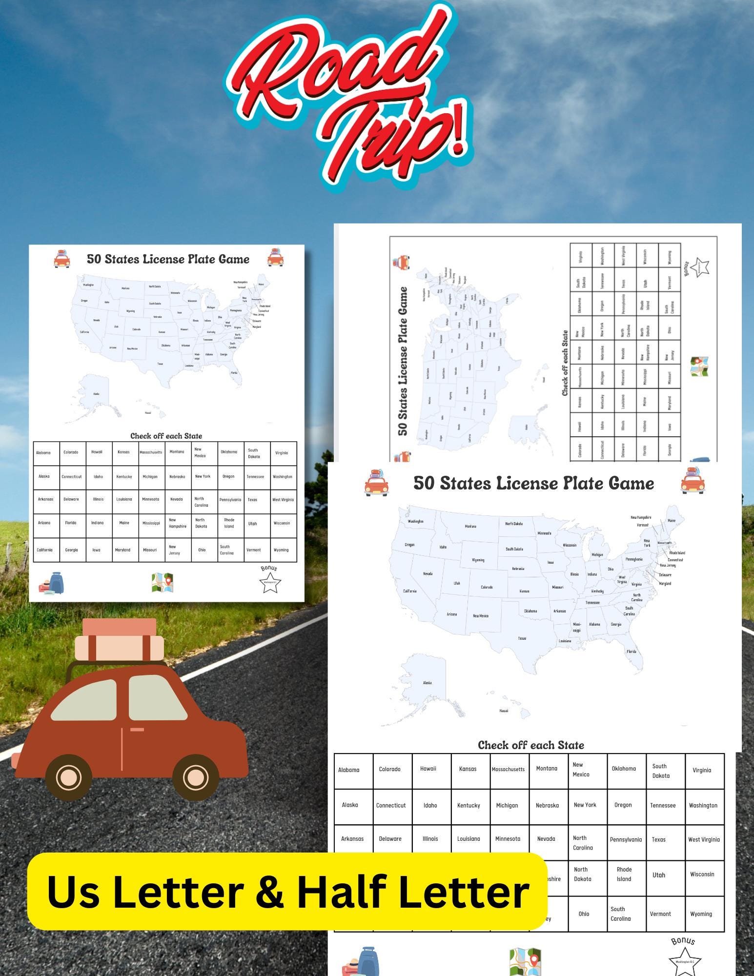 Road Trip License Plate Game, Cross Country Kids Activity, 50 State ...