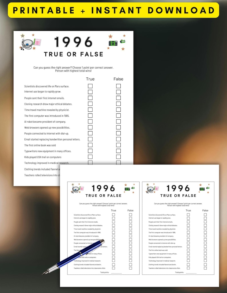 1996 Trivia Game, 30th Birthday Party Quiz Game, Born in 1996,30th ...