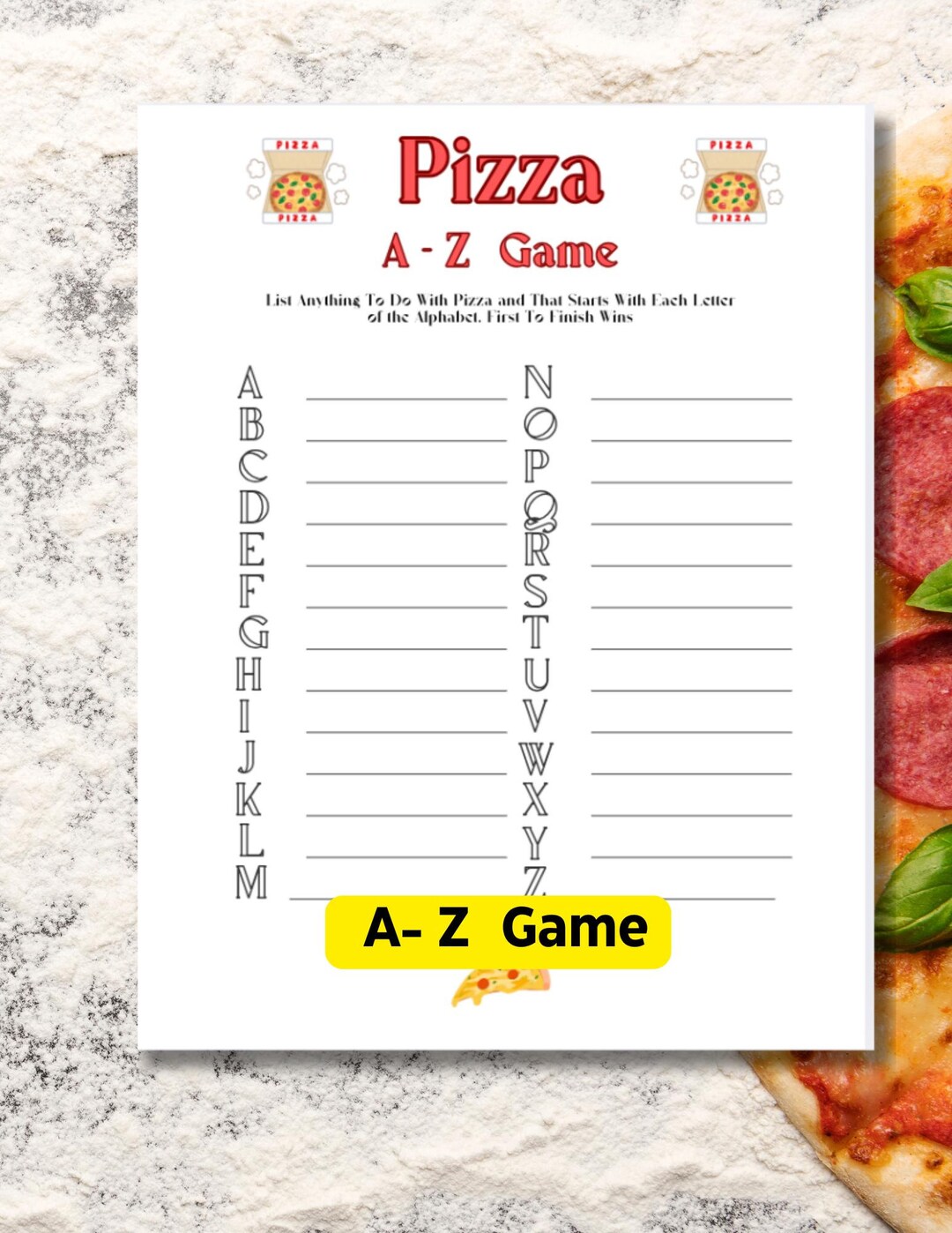Pizza A-Z Game,pizza A-Z Party Game,pizza Themed Fun Alphabet Challenge ...