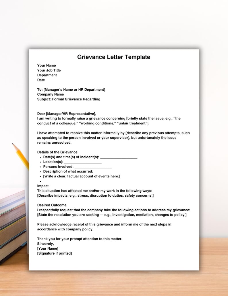 Printable Grievance Letter Template, Workplace Complaint & Concern Form ...