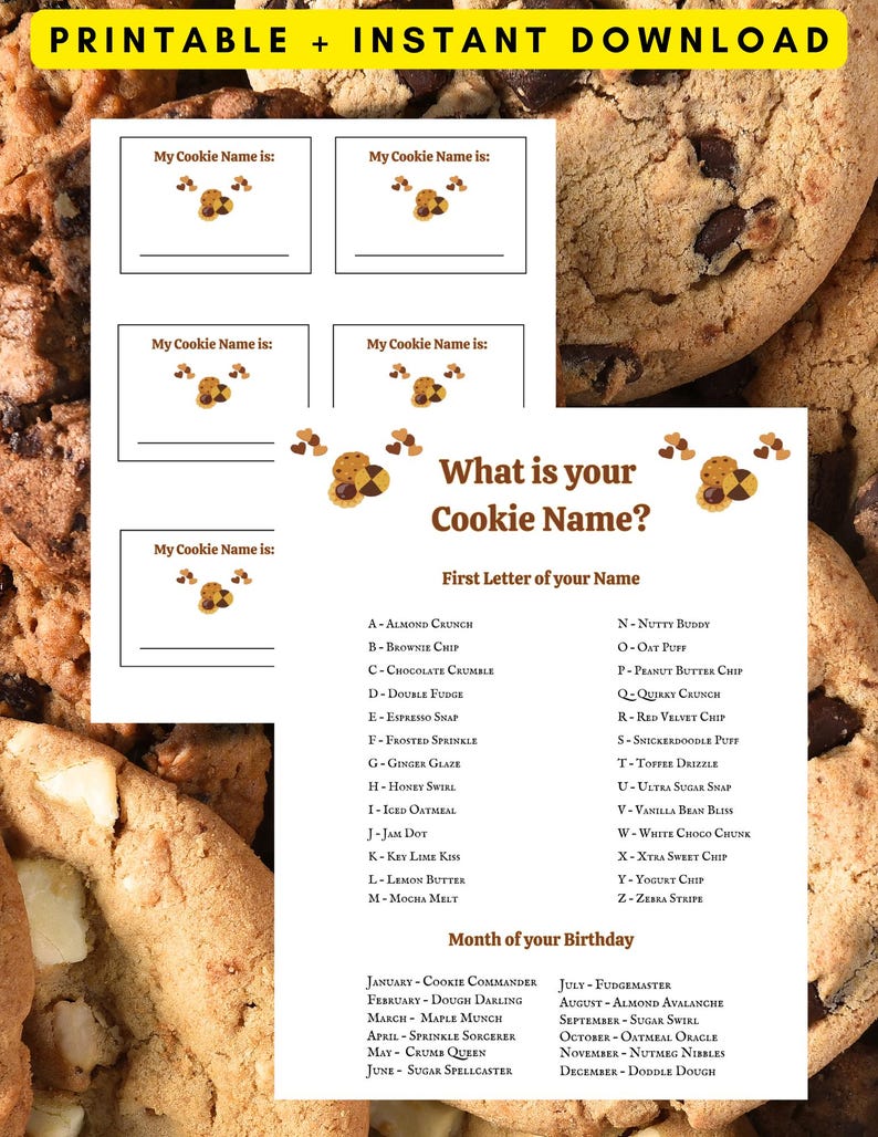 What is Your Cookie Name, Cookie Themed Name Game,cookie Party Game ...