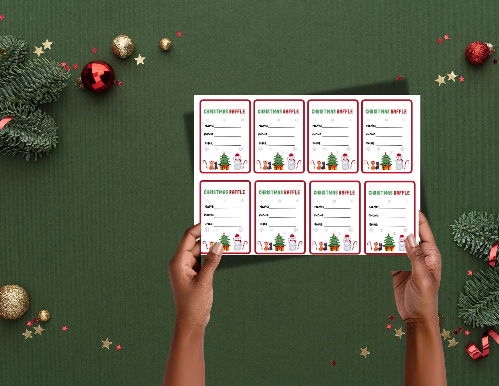 Printable Christmas Raffle Tickets: Snowman & Cats Holiday Theme (PDF ...