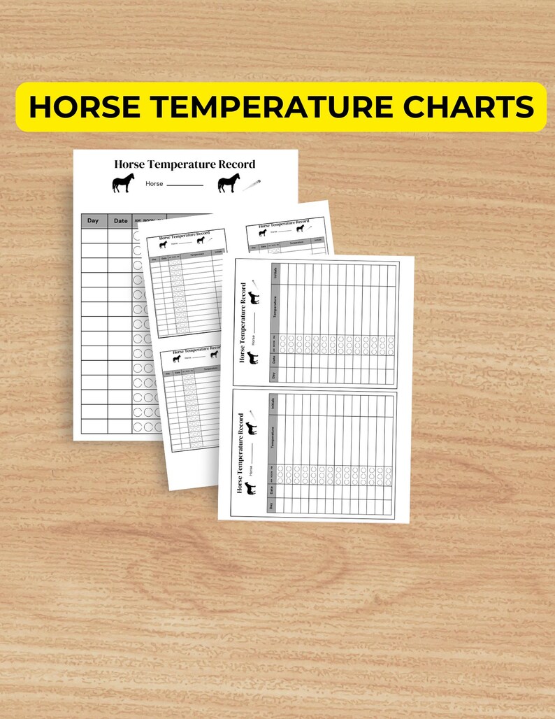 Printable Horse Temperature Chart, Health Tracker,equine Temperature ...