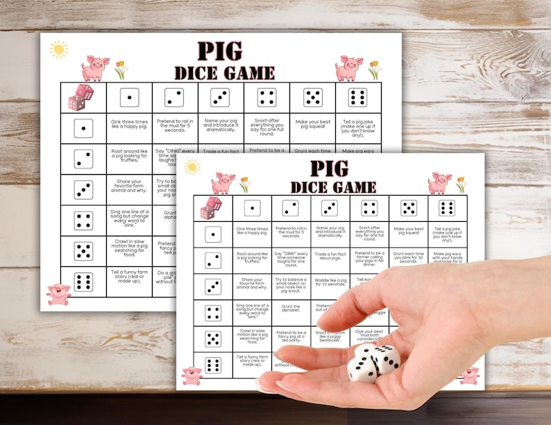 Pig Dice Game, Pig Themed Party Game,funny Farm Party Game, Barnyard ...