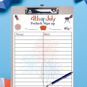 July 4th Editable Custom Potluck Sign up Sheet - Etsy