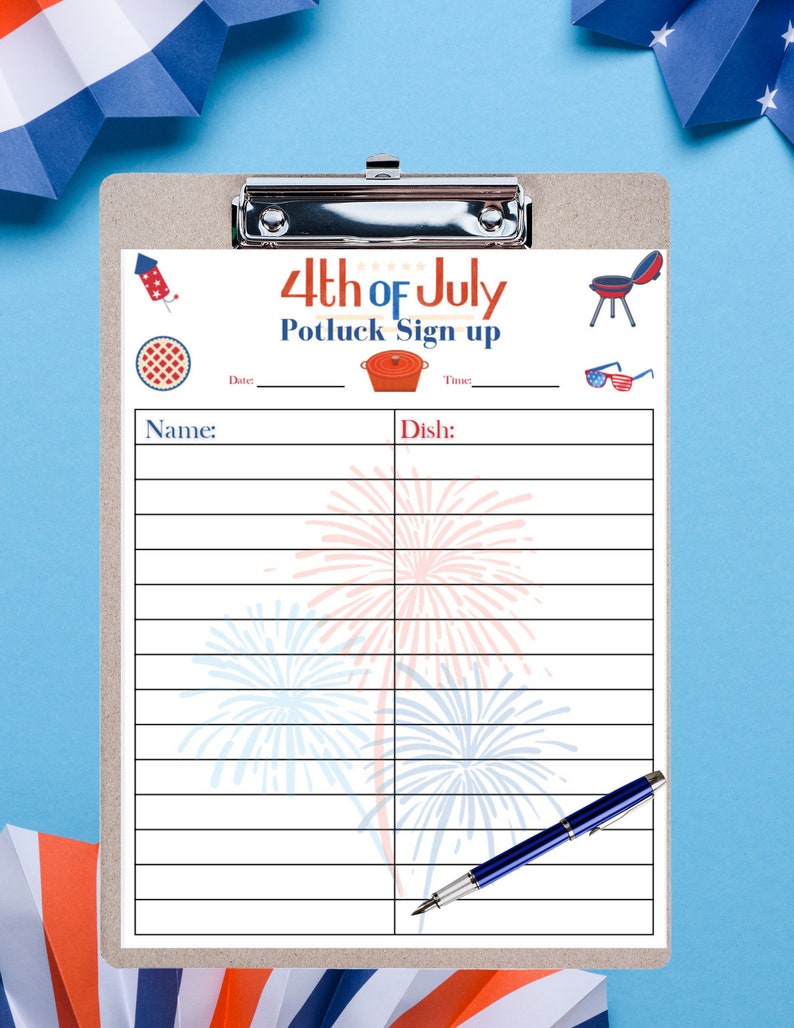 July 4th Editable Custom Potluck Sign up Sheet - Etsy