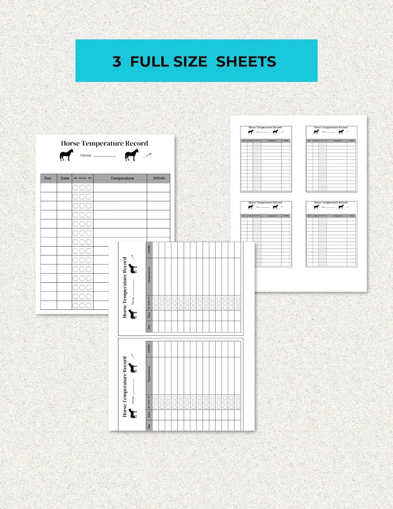 Printable Horse Temperature Chart, Health Tracker,equine Temperature ...
