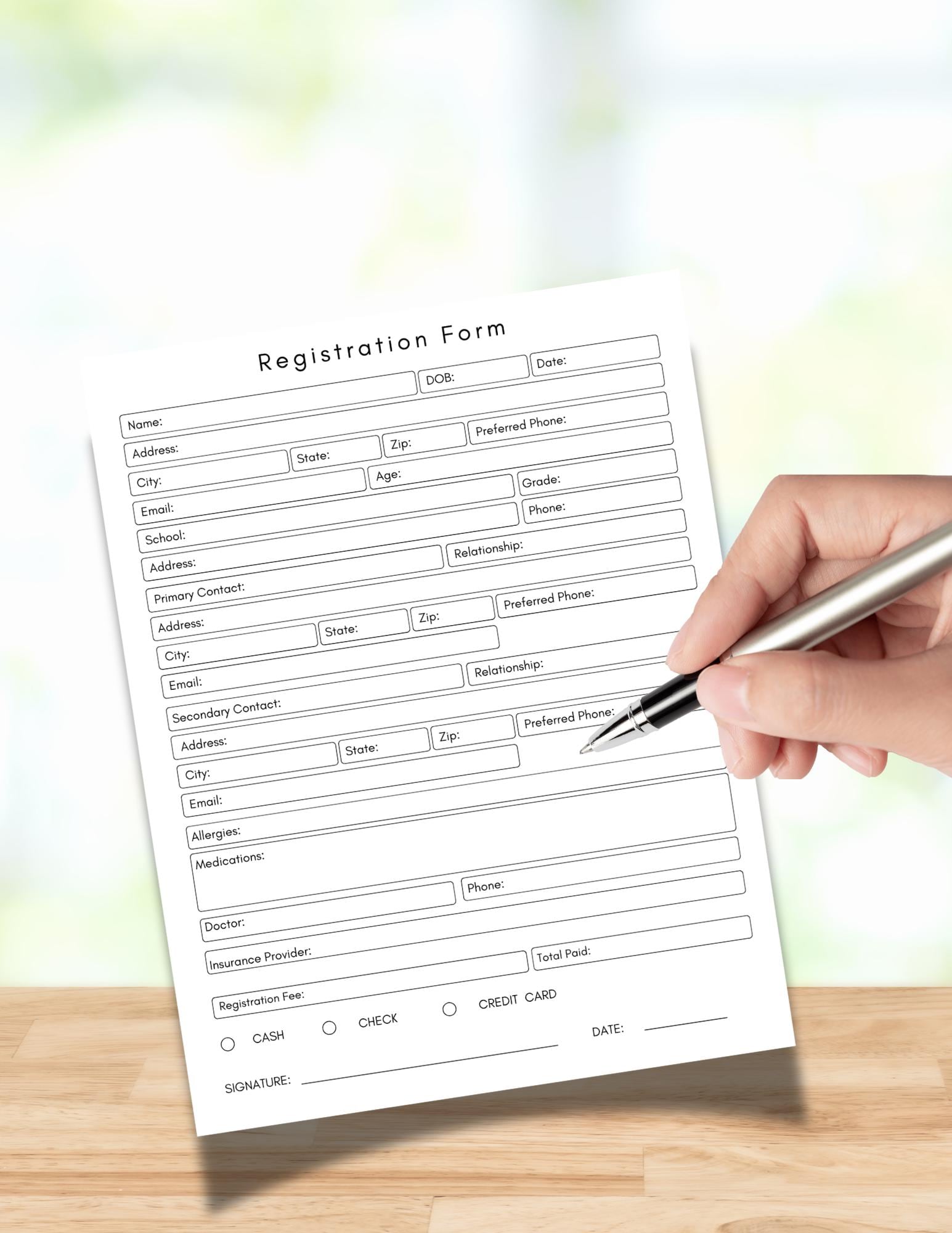 Printable Registration Form Template, Printable PDF Registration Form ...