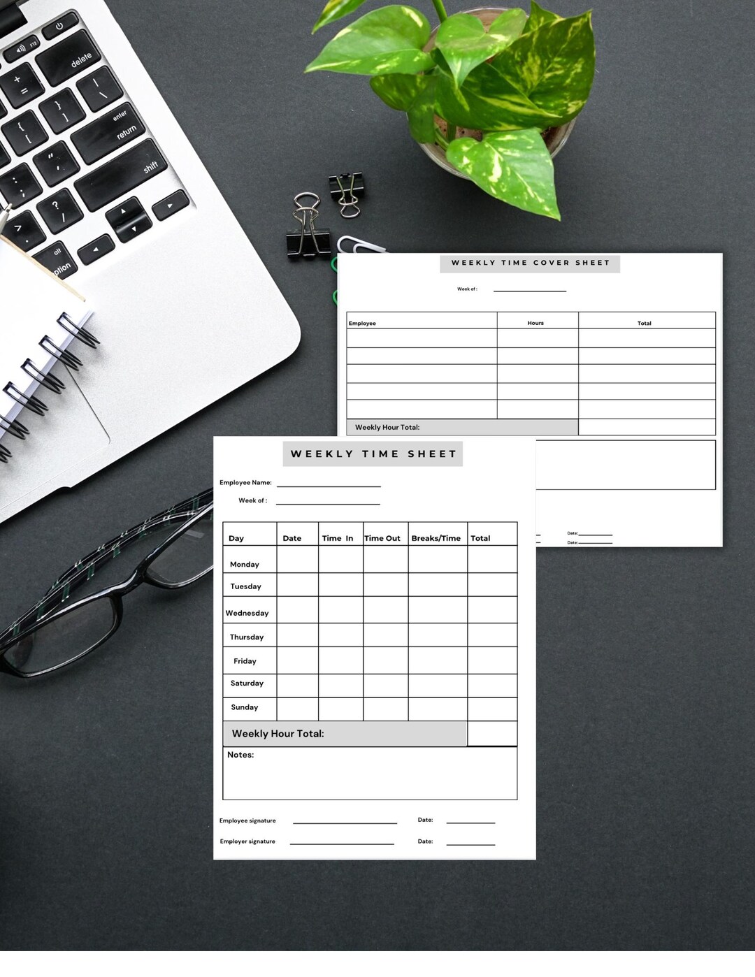 Weekly Employee Timesheet & Payroll Coversheet, Work Hours Log, Small ...