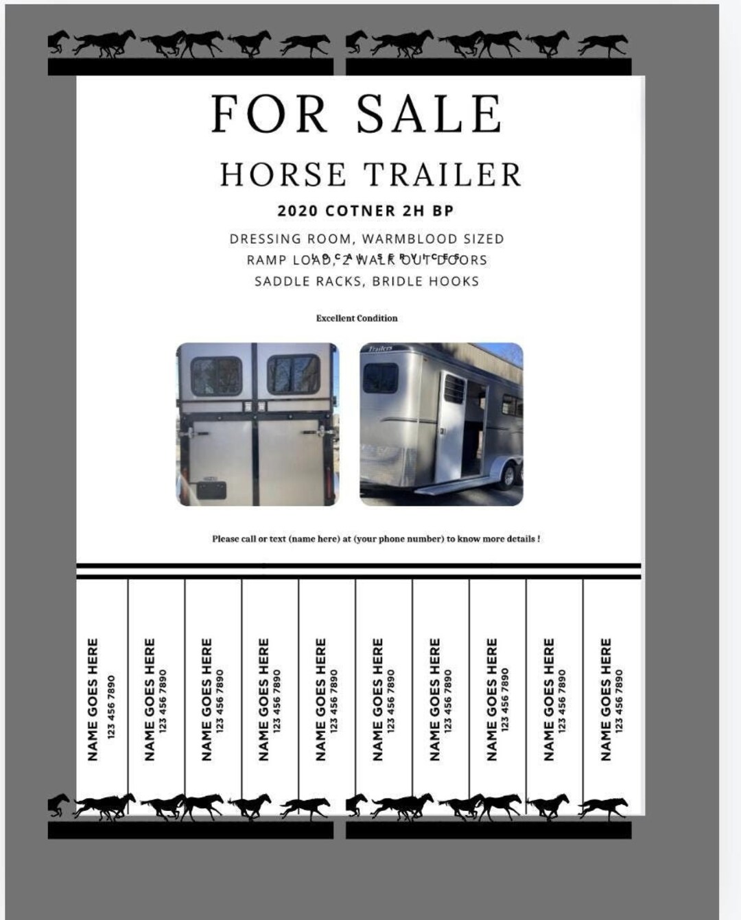 Horse Trailer for Sale Tear off Flyer Advertisement, Sale Poster, Pdf ...