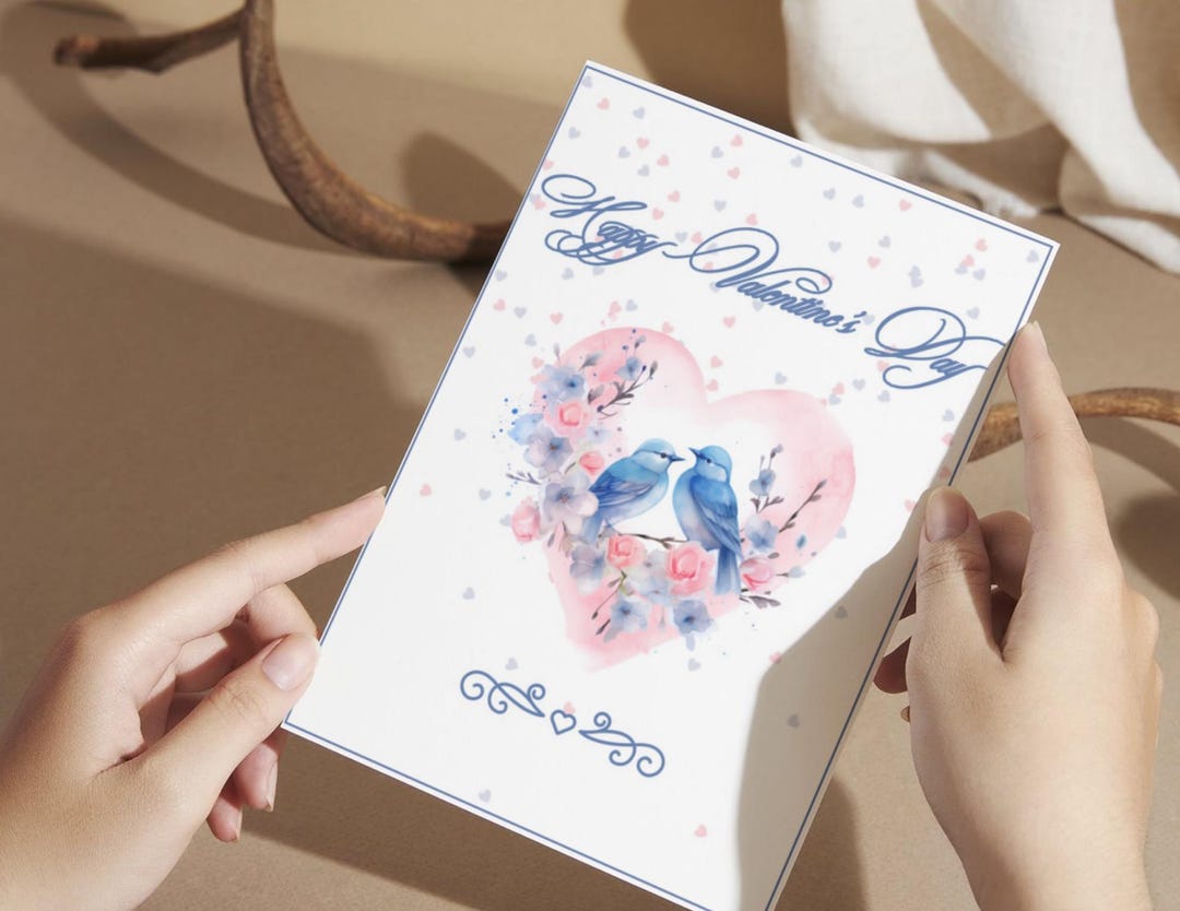 Bluebird Valentine Card: Printable Valentine,bluebird Theme Valentine ...