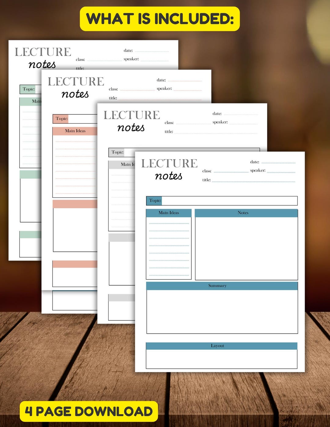 Lecture Notes Printable Planner, Study Organizer, Lecture Notes ...