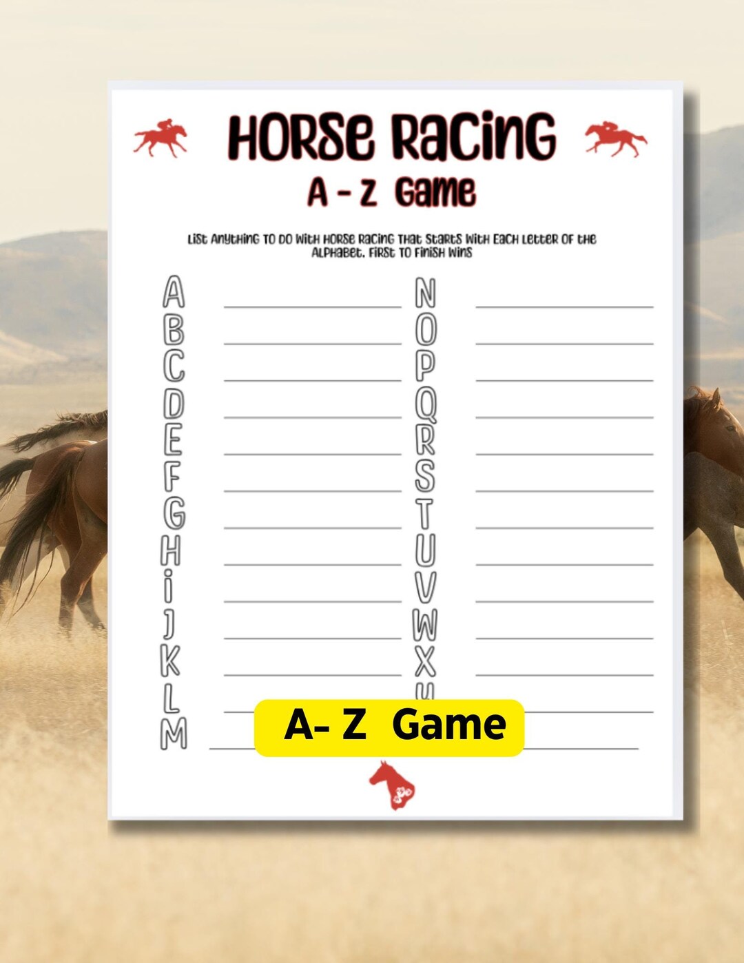 Horse Racing A-Z Alphabet Word Game, Horse Race Themed Fun Alphabet ...