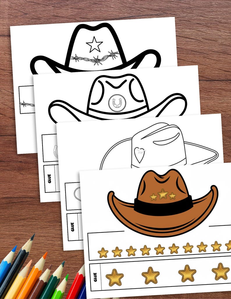 Printable Cowboy/cowgirl Hat Paper Crown: Kids Coloring Craft (PDF ...