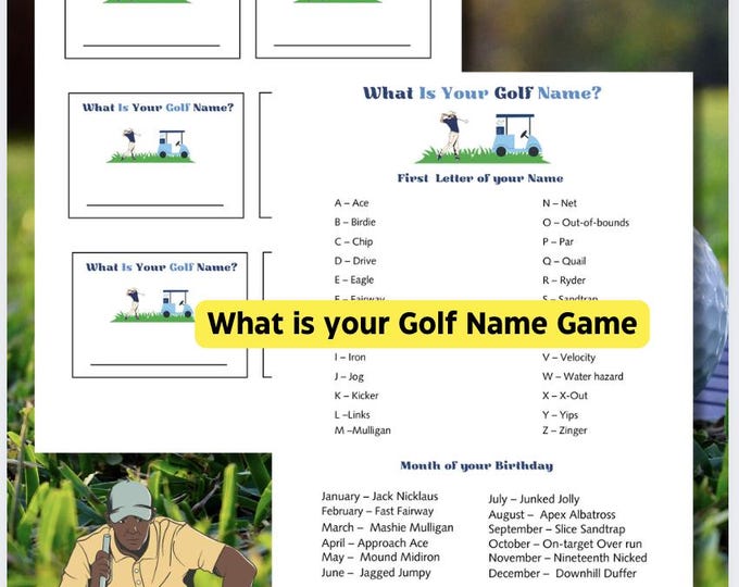 What's Your Golf Name Game + Name Tags, Golf Party Game, Golf Birthday ...