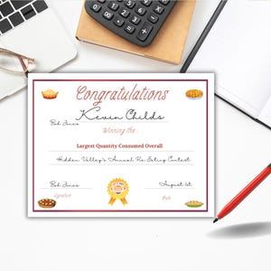 Pie Eating Contest Award Certificates,printable Pie Eating Contest ...