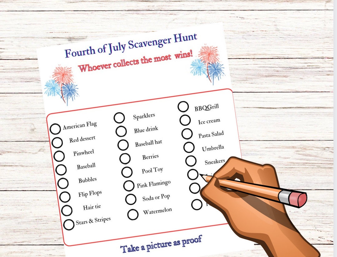 Patriotic Fourth of July Scavenger Hunt Game, Independence Day Treasure ...