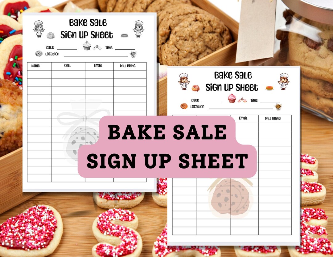 Bake Sale Sign up Sheet, Baking Sale Fundraiser, Baking Sale Template ...