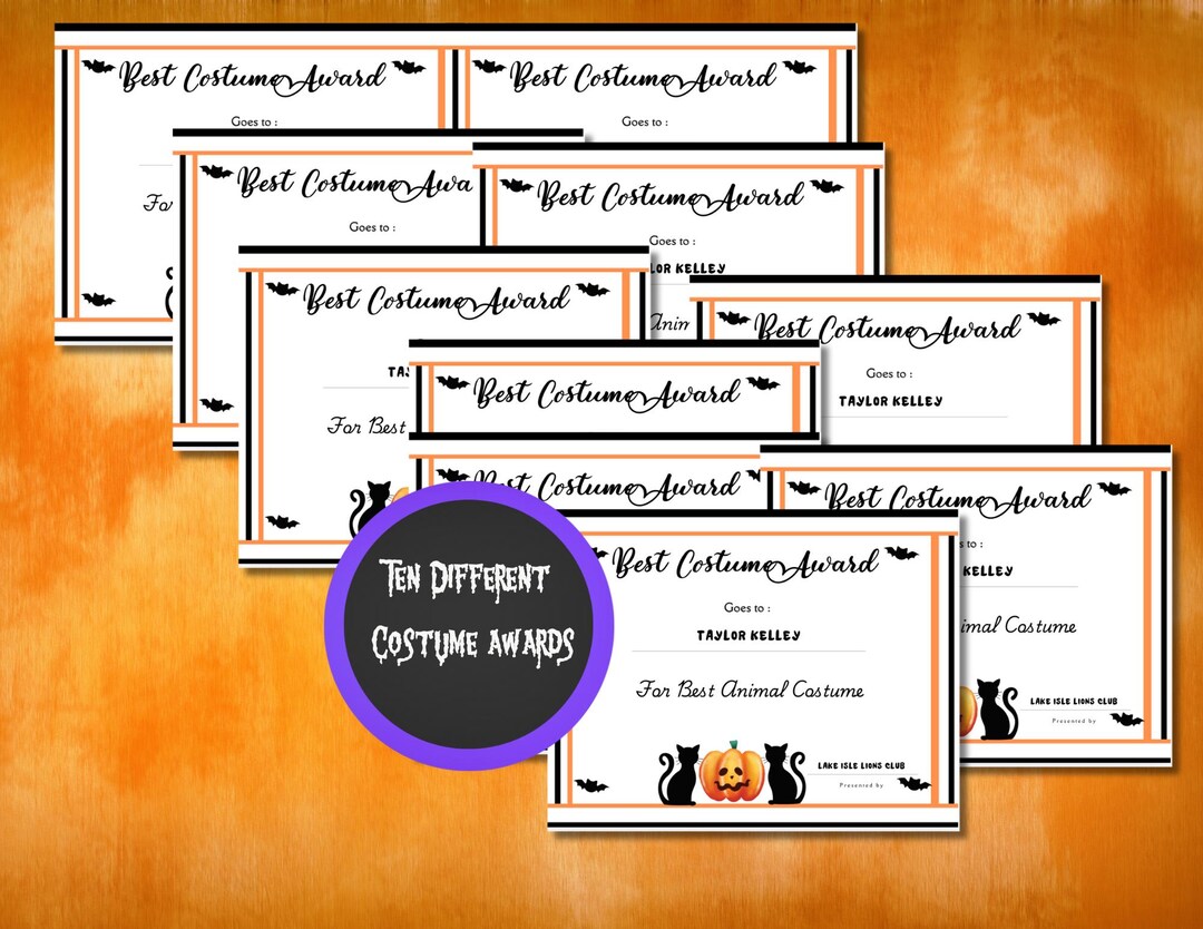 Halloween Costume Awards Bundle, Halloween Costume Awards Certificate ...