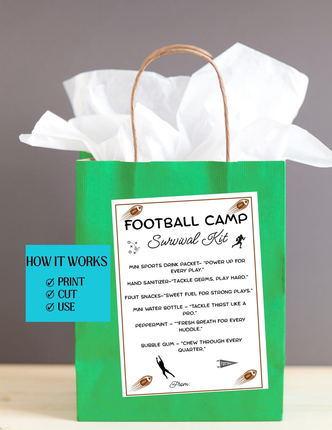 Football Camp Survival Kit Tags,printable Gift Bag Label,player ...